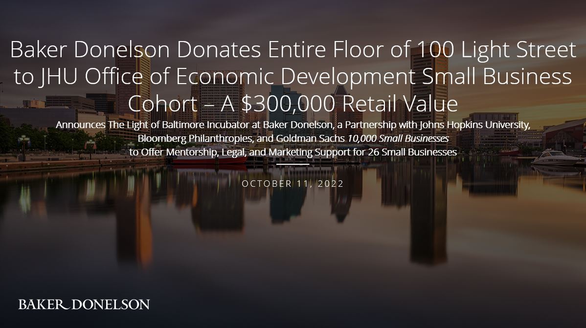 Baker Donelson Donates Entire Floor of 100 Light Street to JHU Office ...